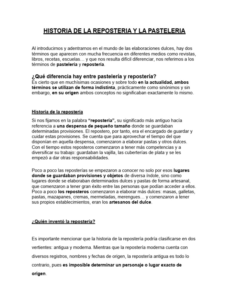 HISTORIA DE LA REPOSTERÍA Y LA PASTELERÍA 2 | PDF | Confitería | Postres