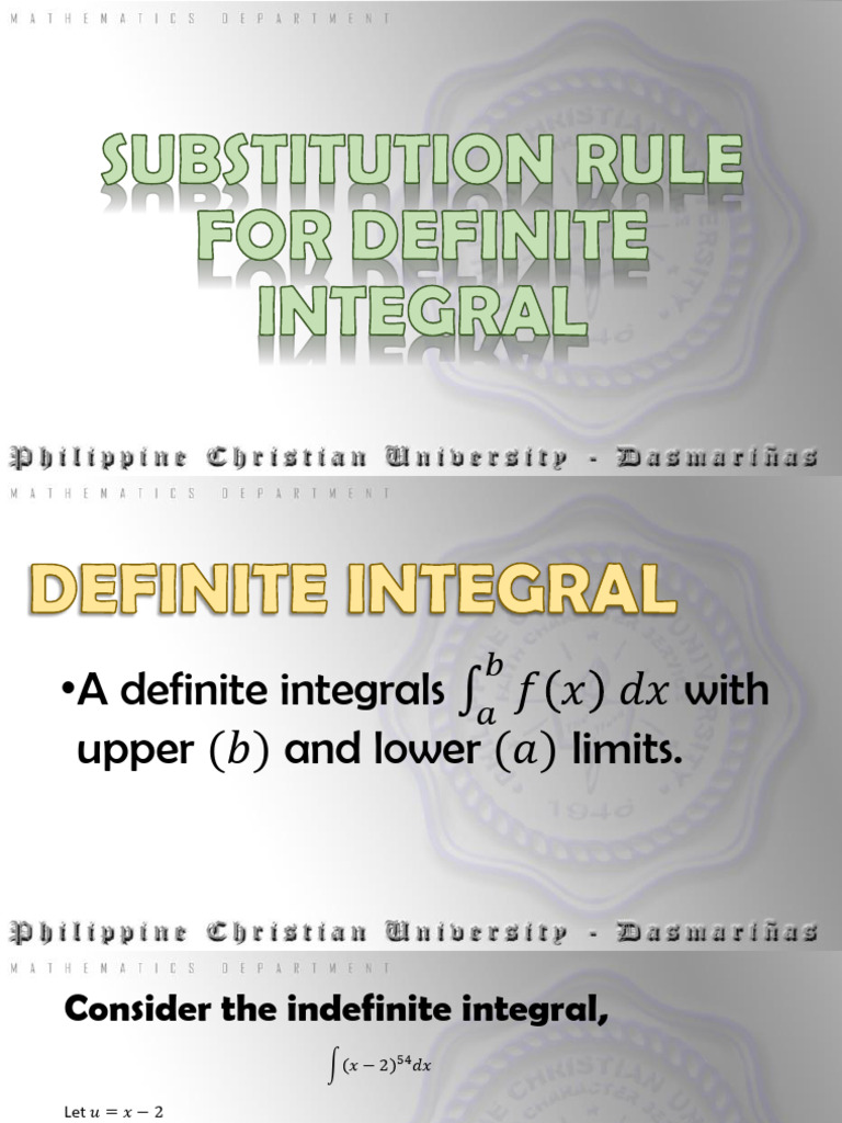 Substitution Rule For Definite Integral | PDF | Mathematical Relations ...