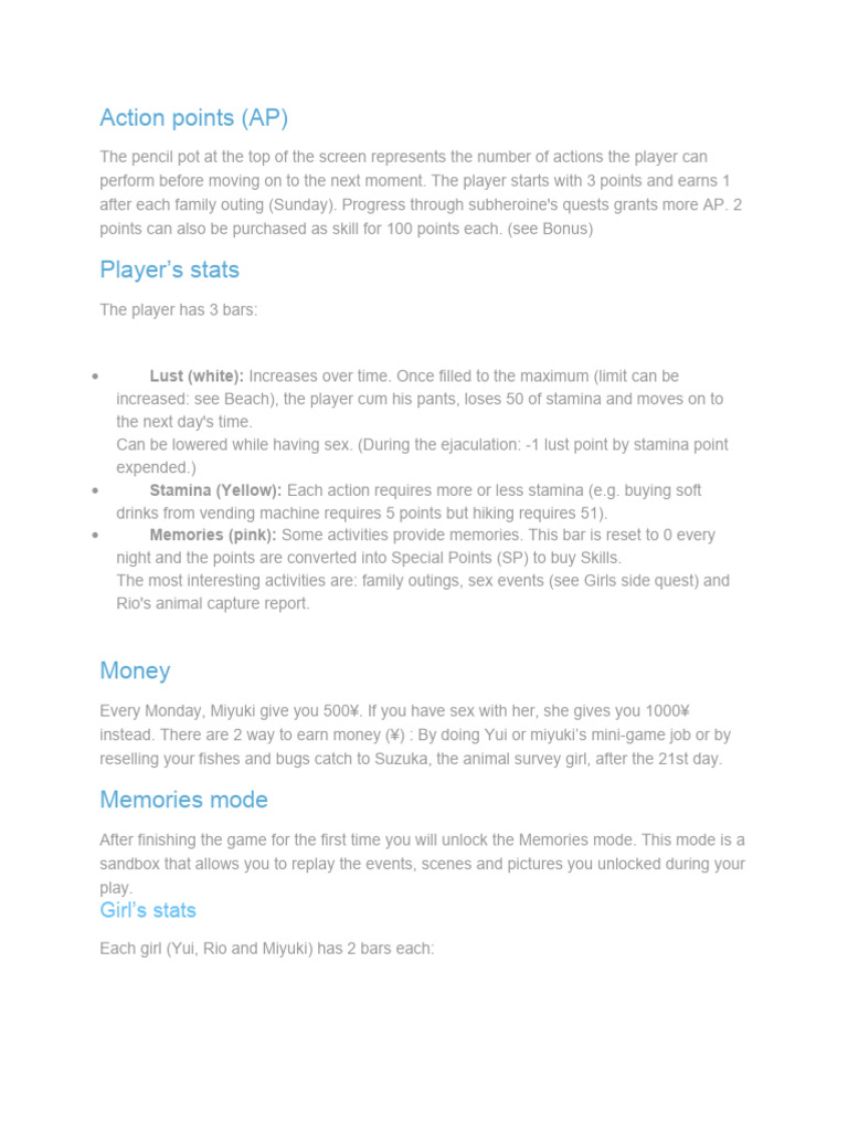 Summer Memories Gameplay Guide | PDF