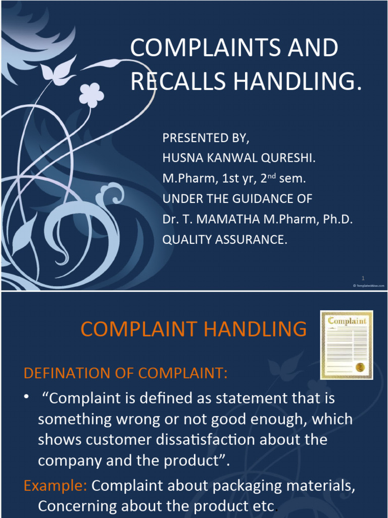 Handling Customer Complaints | PDF | Food And Drug Administration ...