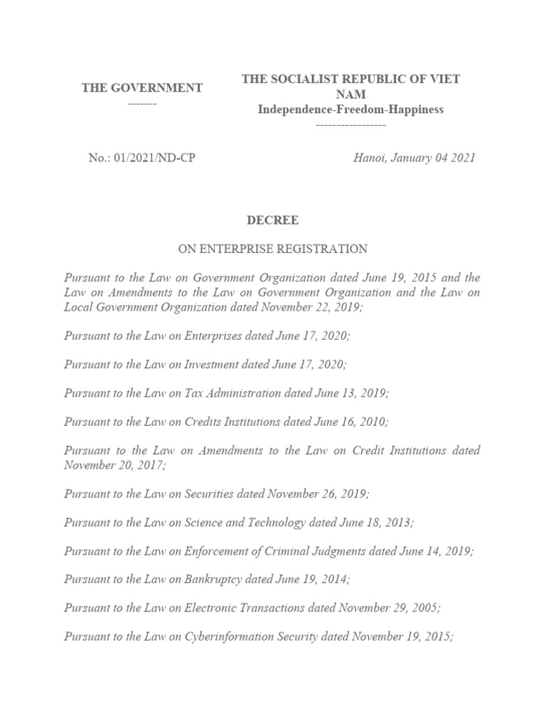 5 - Decree-01 2021 | PDF | Sole Proprietorship | Joint Stock Company