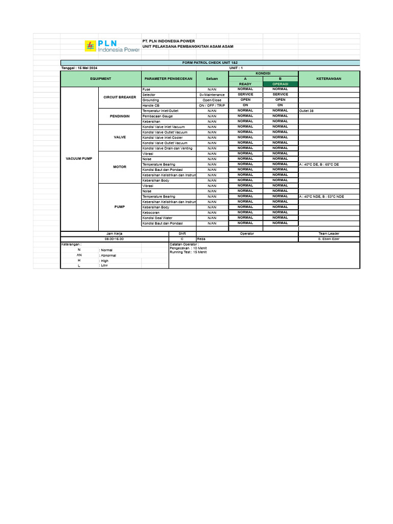 Patrol Check Unit 1 Turbin Mei - 15.05 - VACUUM PUMP | PDF | Valve ...
