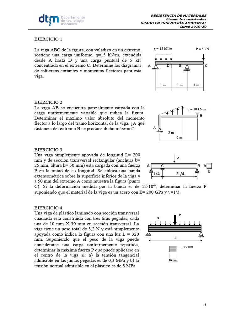 4 Problemas FLEXION | PDF | Viga (Estructura) | Resistencia de materiales