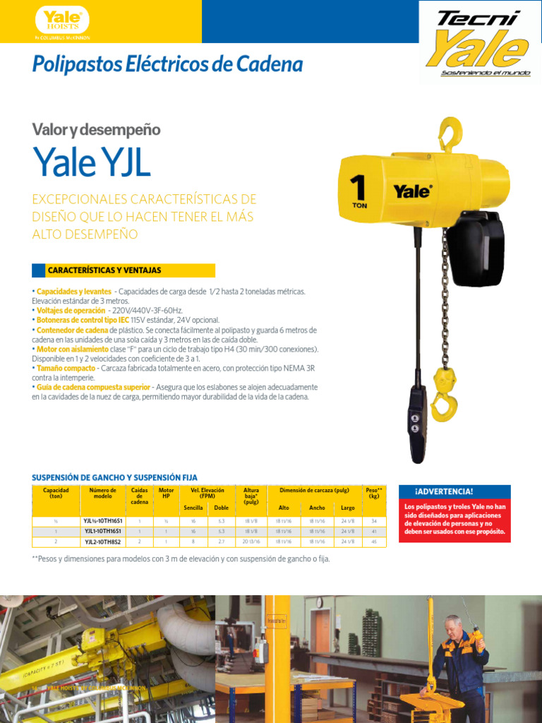 FICHA TECNICA POLIPASTO ELECTRICO YALE YJL | Descargar gratis PDF | Vehículo de motor | Vehículos