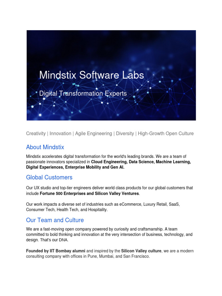 Mindstix - Job Description | Download Free PDF | Computer Programming | Cloud Computing