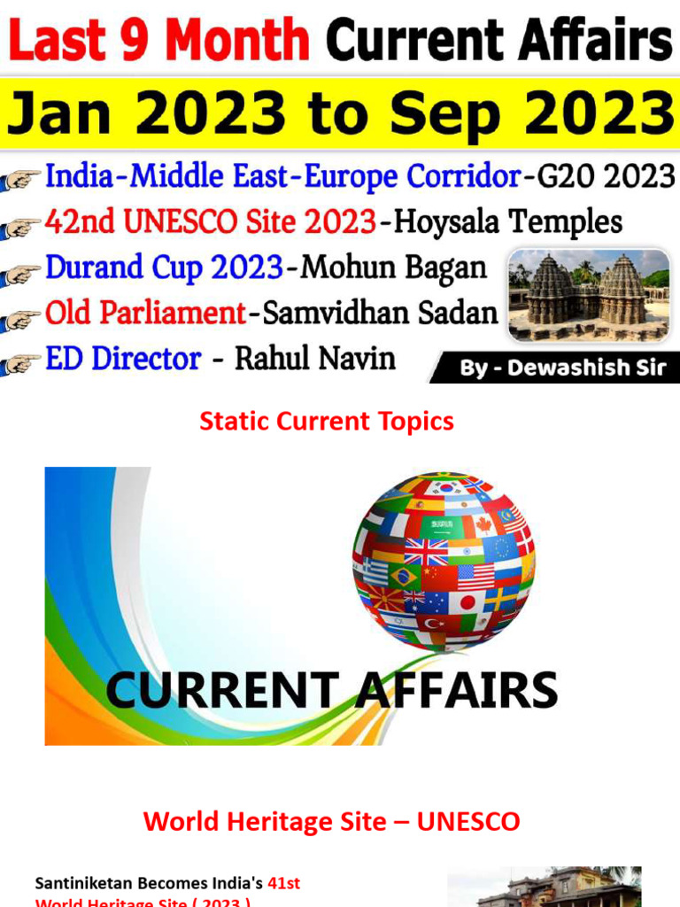 Last 9 Months Current Affairs 2023 January 2023 To September 2023 | PDF ...