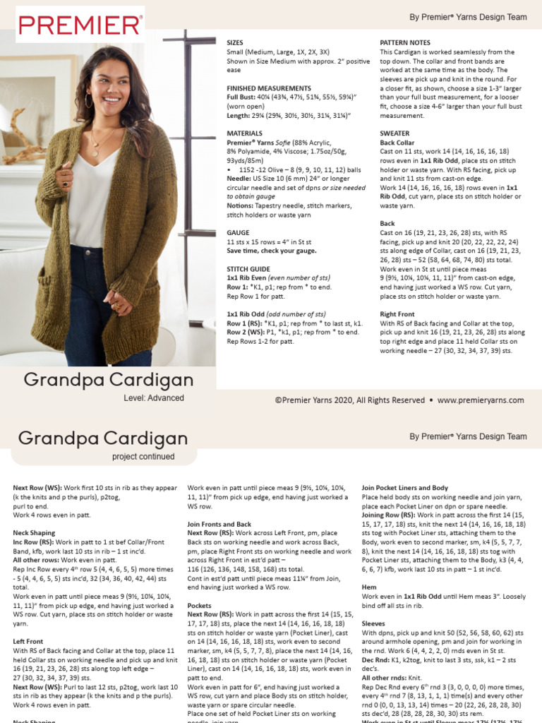 Sofie GrandpaCardigan RevJune23 | PDF | Knitting | Gauge (Knitting)