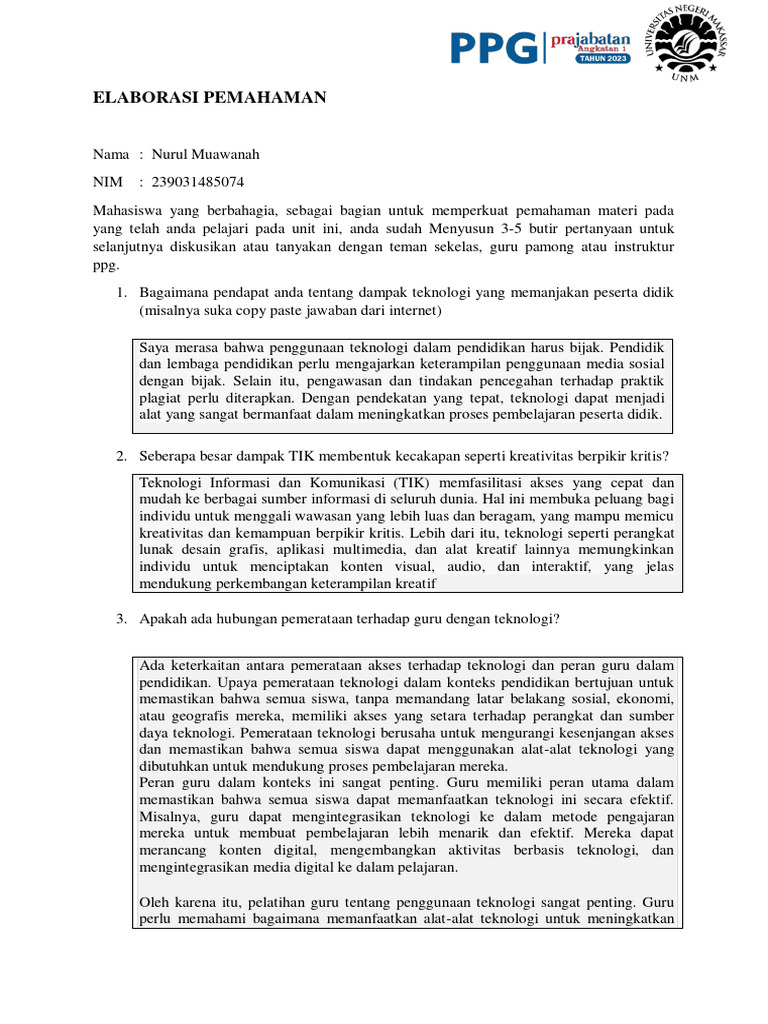 Elaborasi Pemahaman | PDF | Karier & Perkembangan