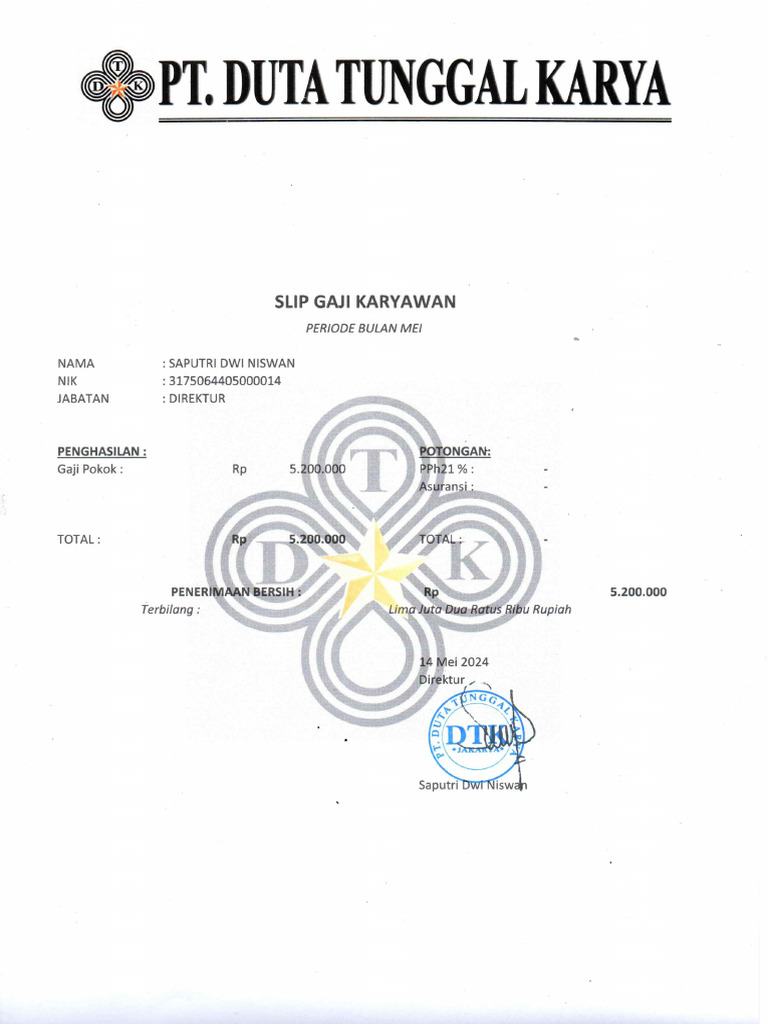 Slip Gaji Dtk | PDF