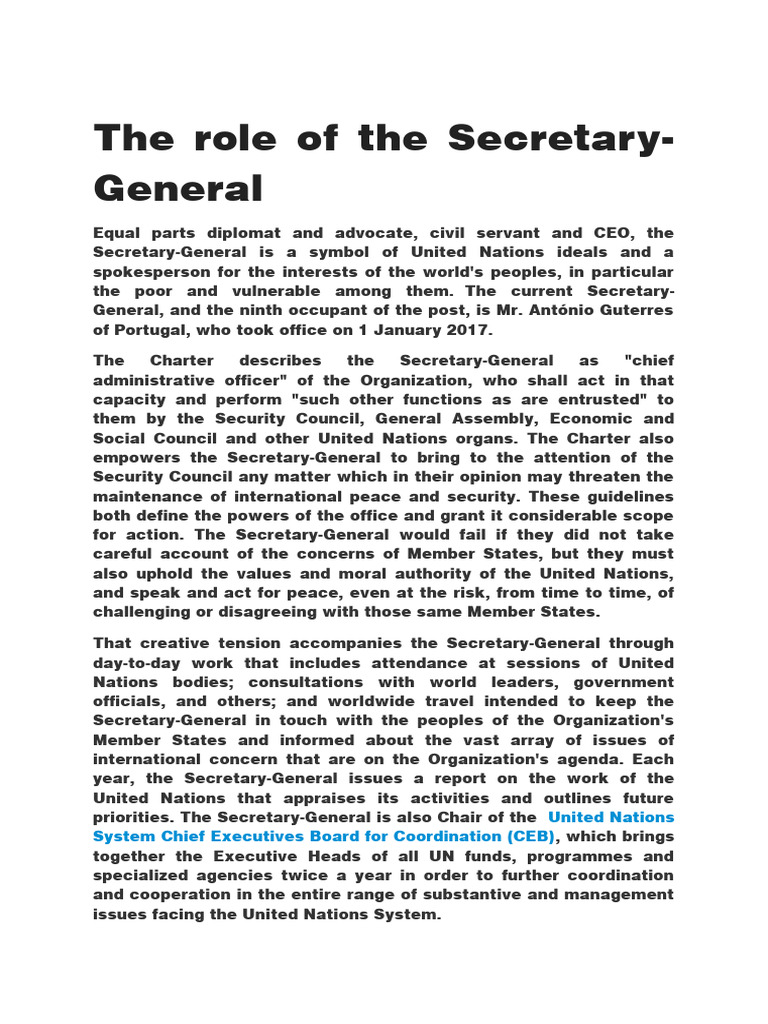 Role of the UN Secretary-General | PDF | Secretary General Of The ...