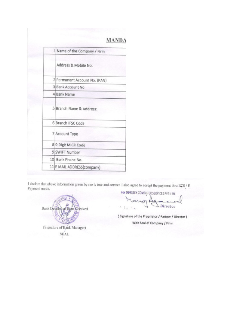 Bank Mandate For Sample | PDF
