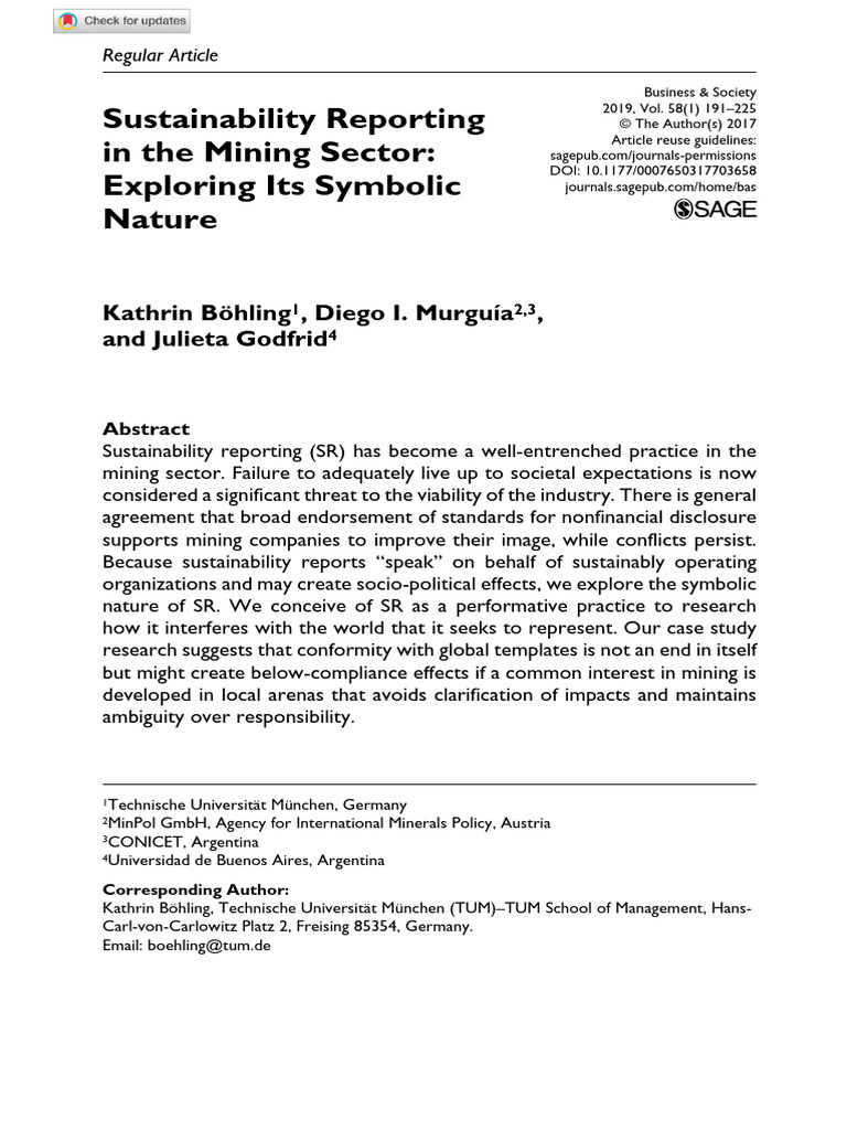 Sustainability Reporting in The Mining Sector - Exploring Its Symbolic Nature - 0 | Download ...