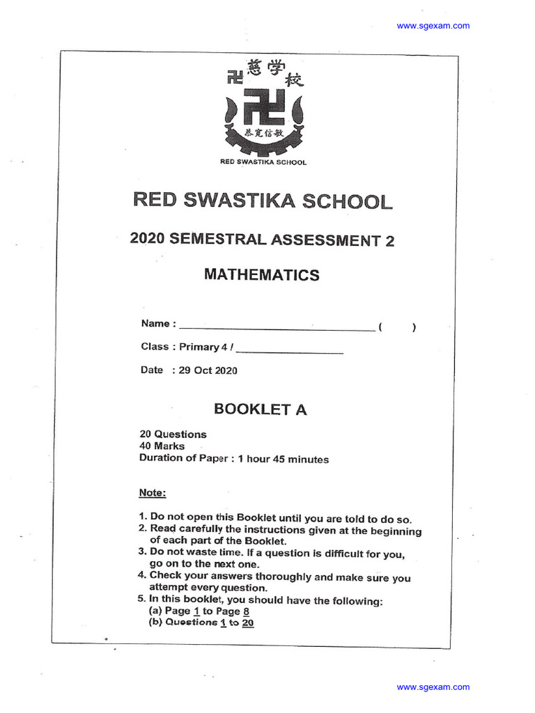 2020-P4-Maths-SA2-Red Swastika | PDF