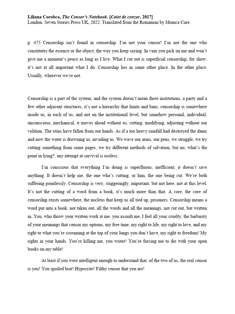 Fragment From Liliana Corobca - The Censor's Notebook | PDF