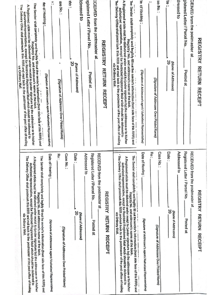 Return Receipt Form | PDF