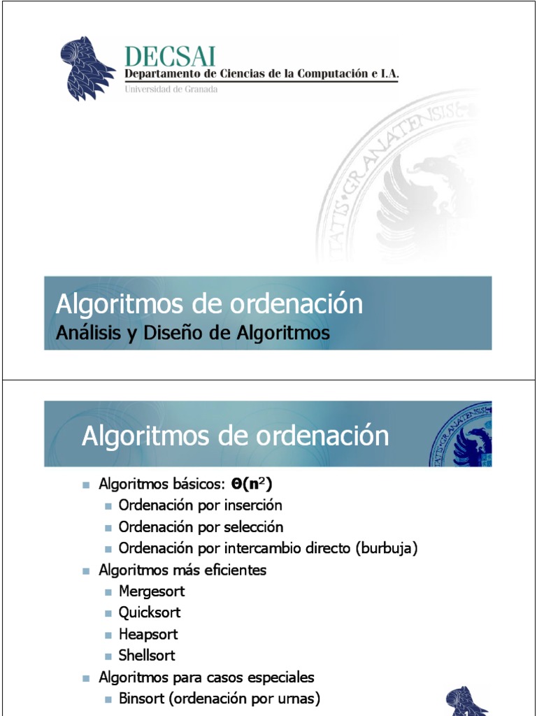 Algoritmos de Ordenación | PDF | Algoritmos y Estructuras de Datos ...