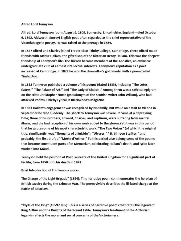 Alfred Lord Tennyson | Download Free PDF | Poems | Poetry