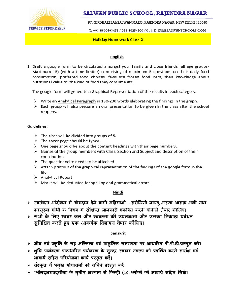 Class X Holiday Homework Guidelines | PDF | Paintings | Sustainability