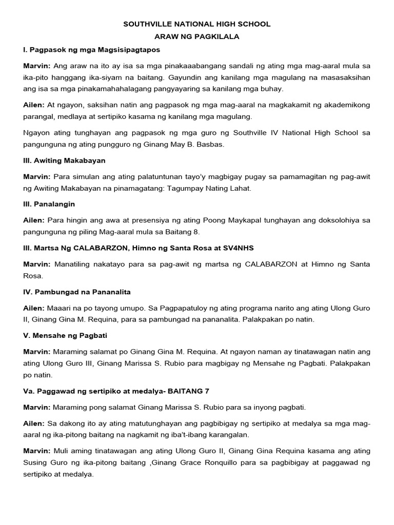 Araw NG Pagkilala Script | PDF