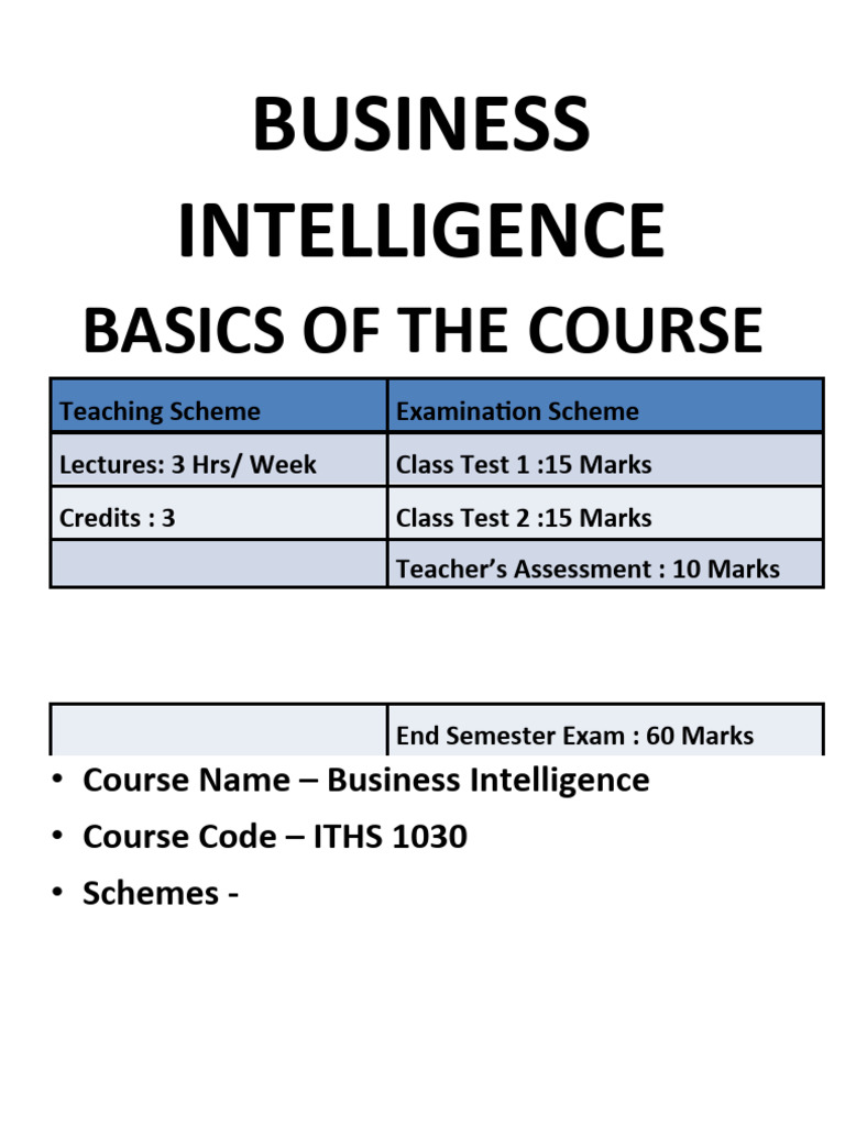 Business Intelligence: Basics of The Course | PDF | Business ...