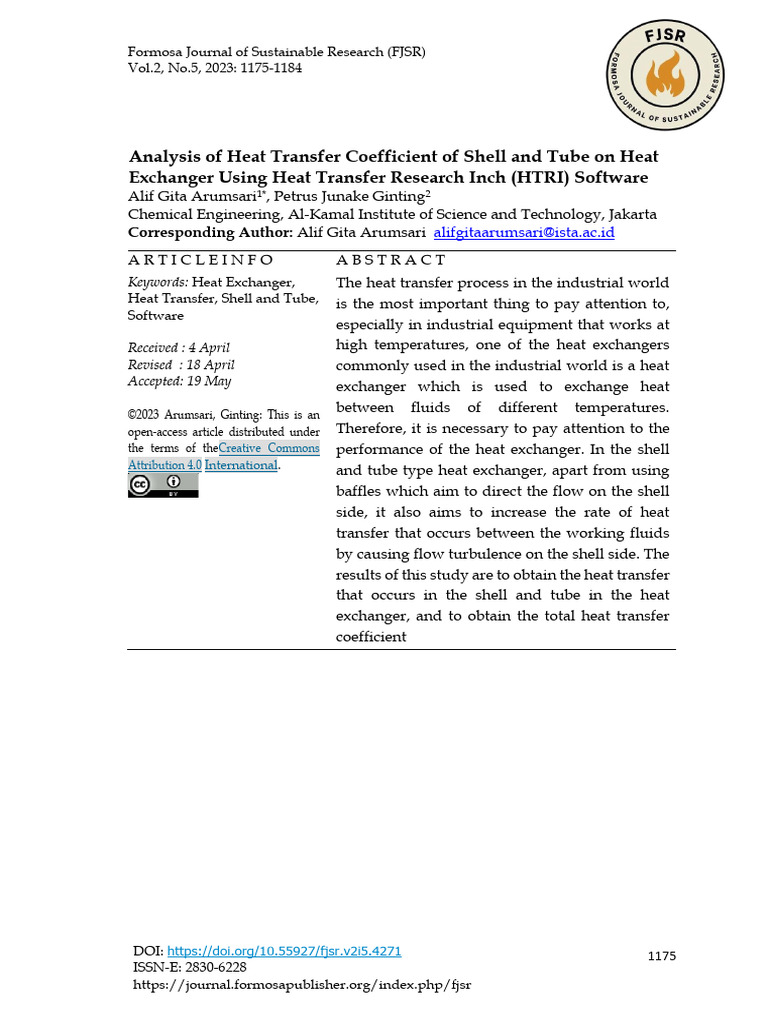 Analysis of Heat Transfer Coefficient of Shell and Tube On Heat ...