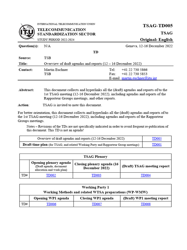 T22-TSAG-221212-TD-GEN-0005!!MSW-E List of Reports | PDF | Itu T