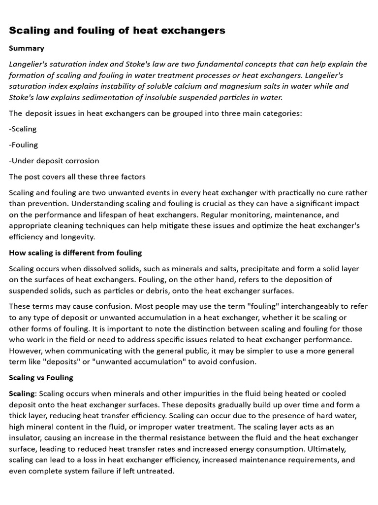 Scaling and Fouling of Heat Exchangers | PDF | Solubility | Heat Exchanger
