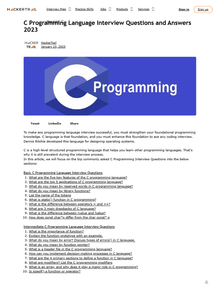 Useful Interview Questions in C | Download Free PDF | C (Programming Language) | Pointer ...