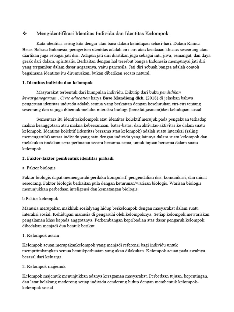 Identitas Individu dan Kelompok dalam Masyarakat | PDF