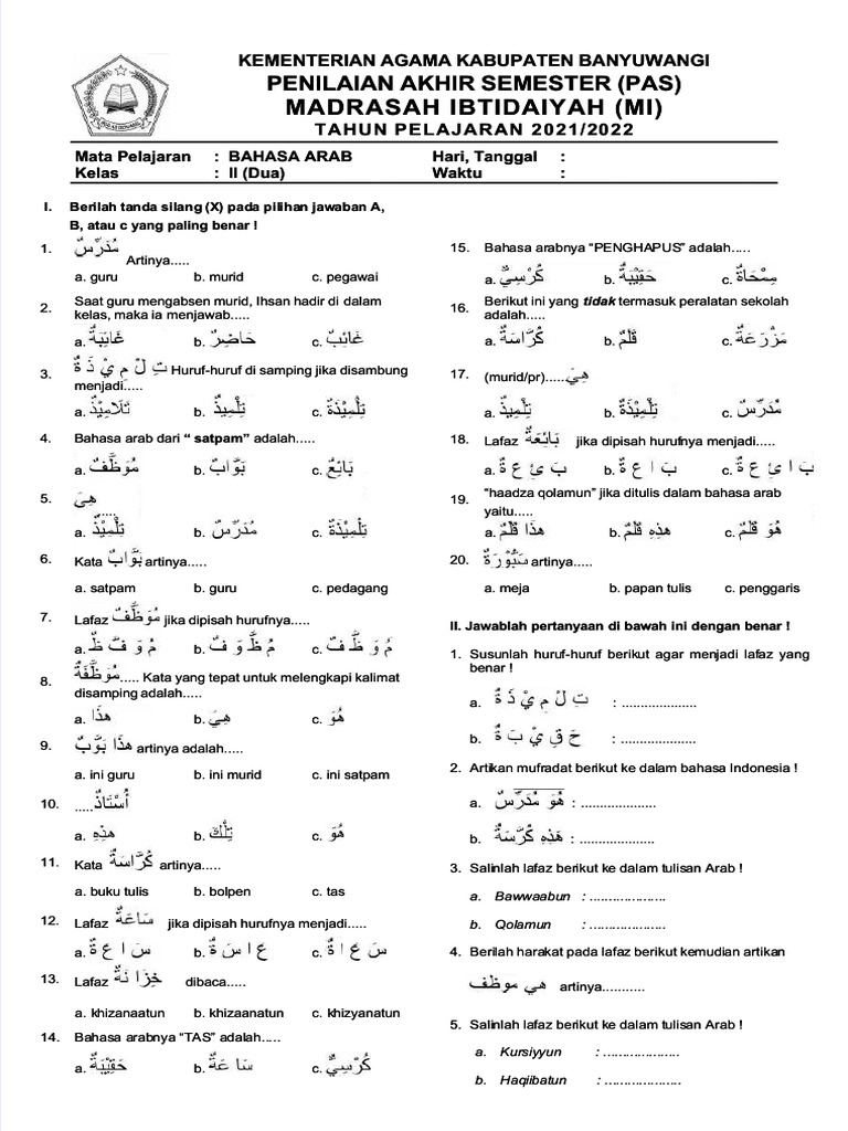 PDF Soal Bahasa Arab Kelas 2 Compress | PDF