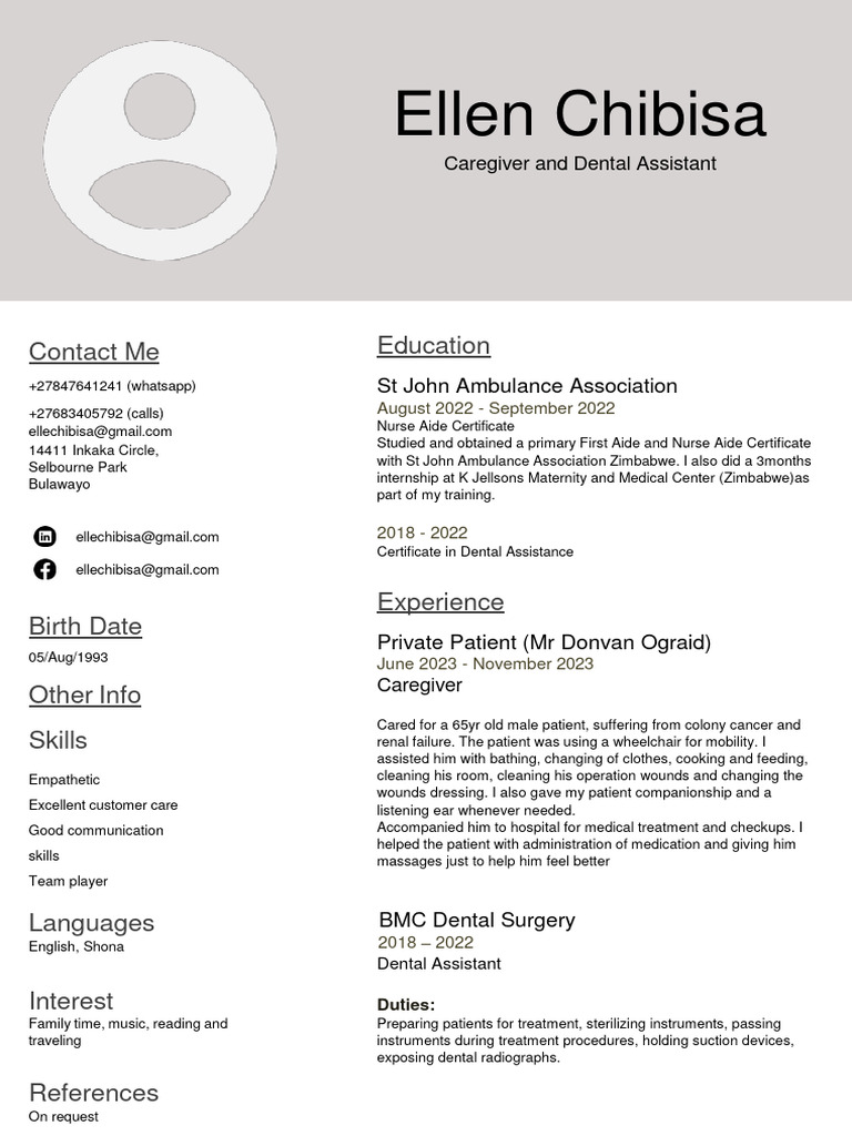Ellen Chibisa CV | PDF | Hospital | Patient