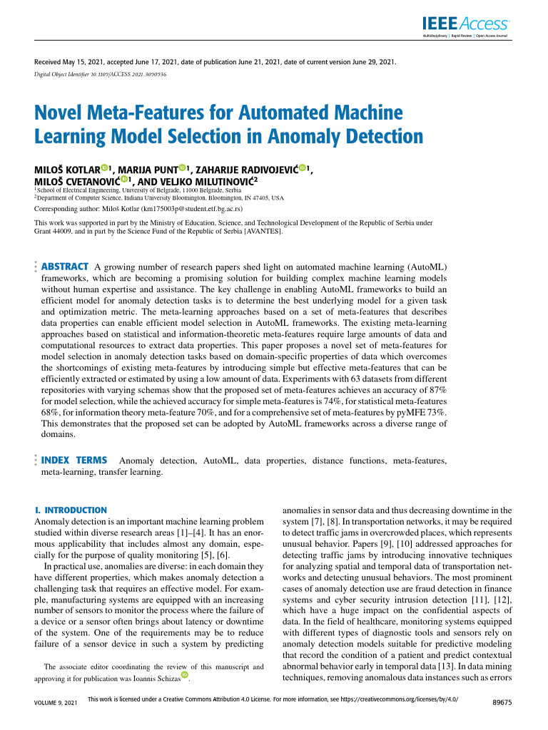 Kotlar Et Al. - 2021 - Novel Meta-Features For Automated Machine Learning Model Selection in ...