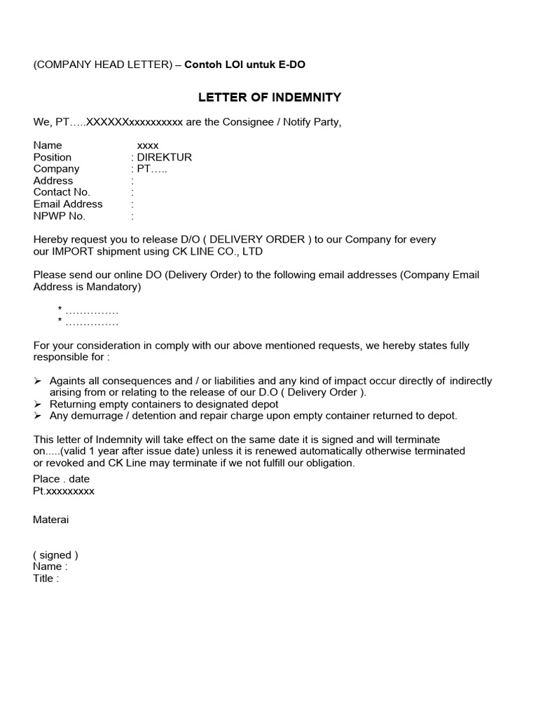 Contoh Loi E-Do - CK Line | PDF | Finance & Money Management
