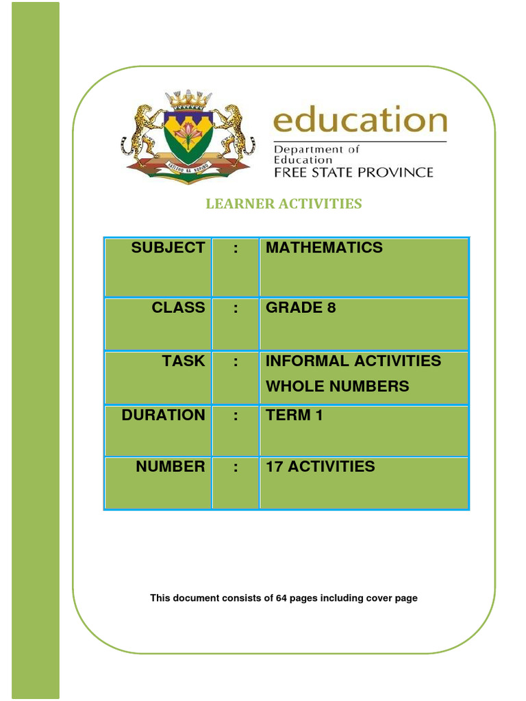 Grade 8 Informal Activities for Whole Numbers Learner Copy Revisited ... Grade 8 Informal Activities for Whole Numbers Learner Copy Revisited ...
