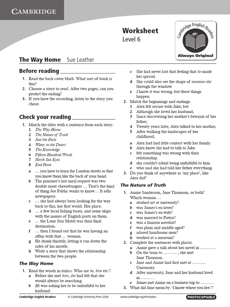 Cambridge English Readers Level6 Advanced The Way Home Worksheet | PDF