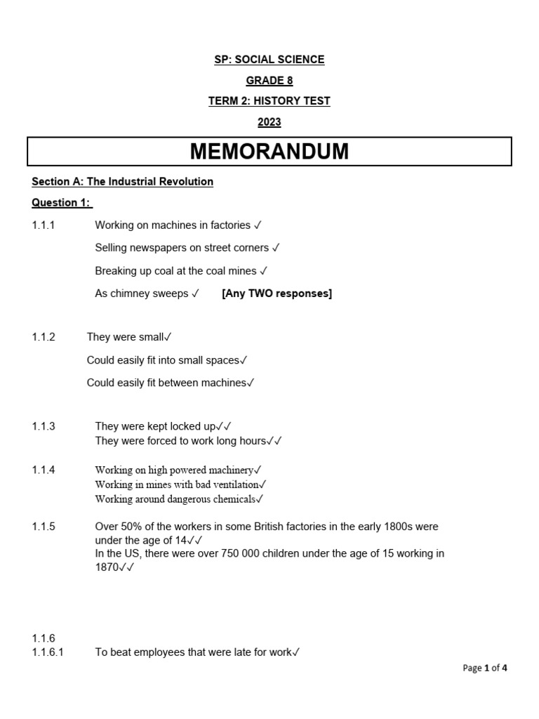 Gr8 - June Hist Test Memo - 2023 | PDF | Industrial Revolution ...