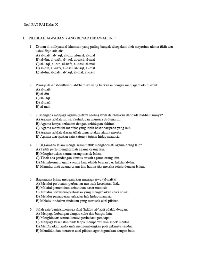 Soal Pat Pai Kelas X Dan Xi | PDF
