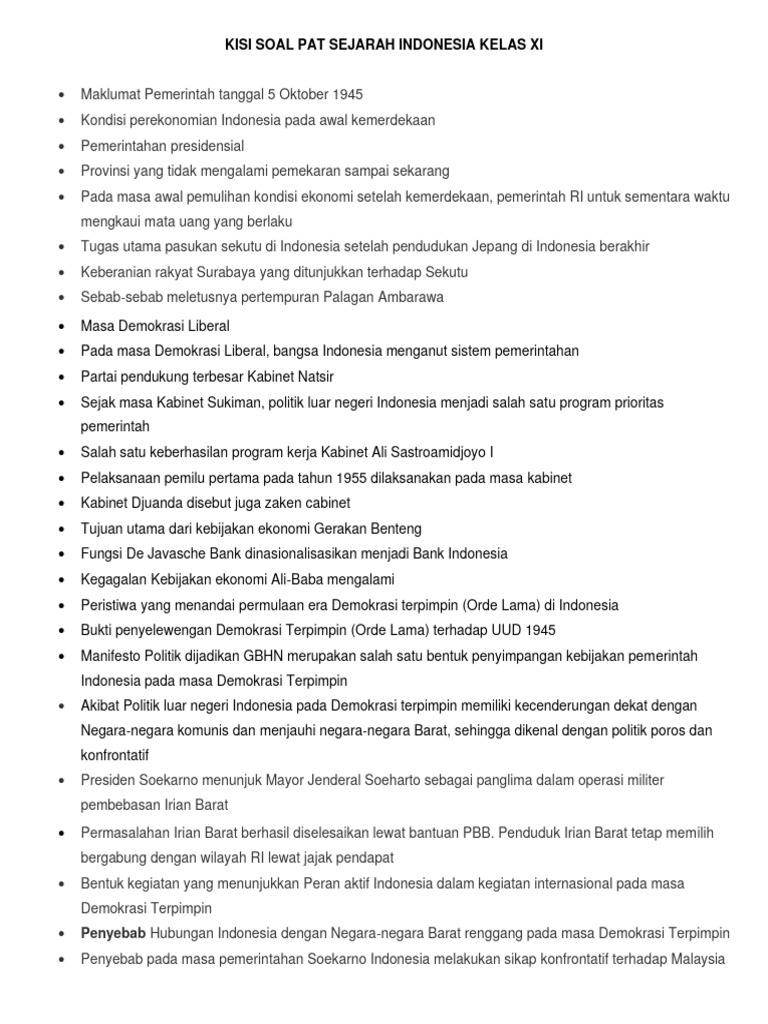Kisi Soal Pat Sejarah Indonesia Kelas Xi | PDF