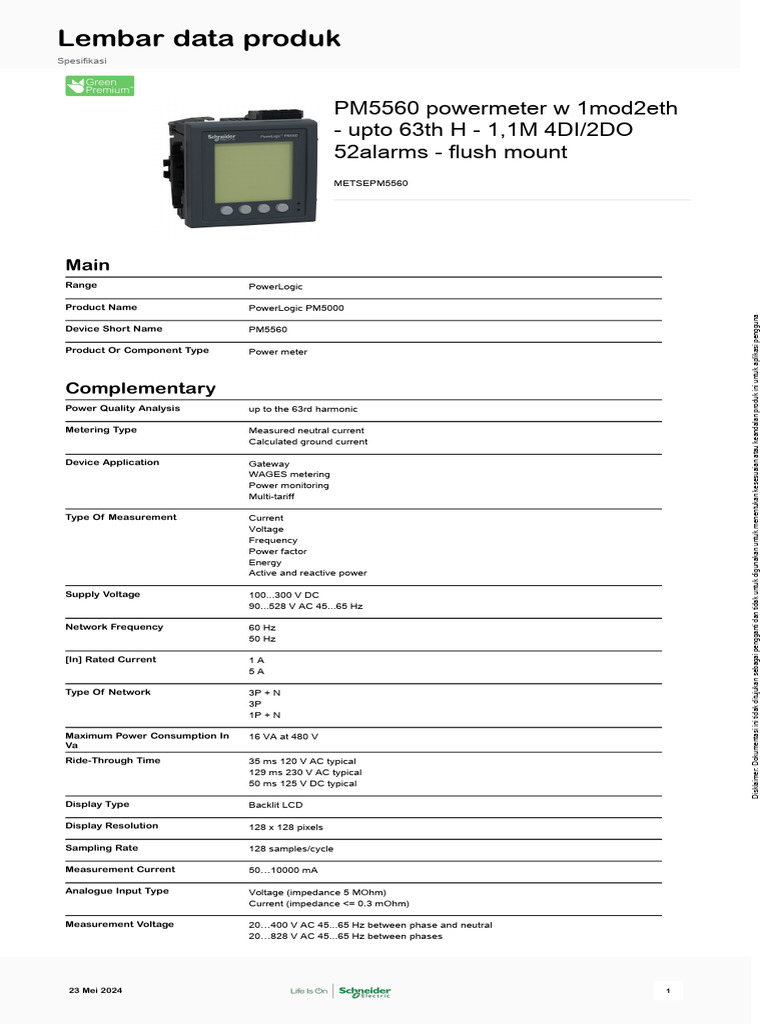 PowerLogic PM5560 Powermeter Specs | PDF | Alternating Current | Metrology