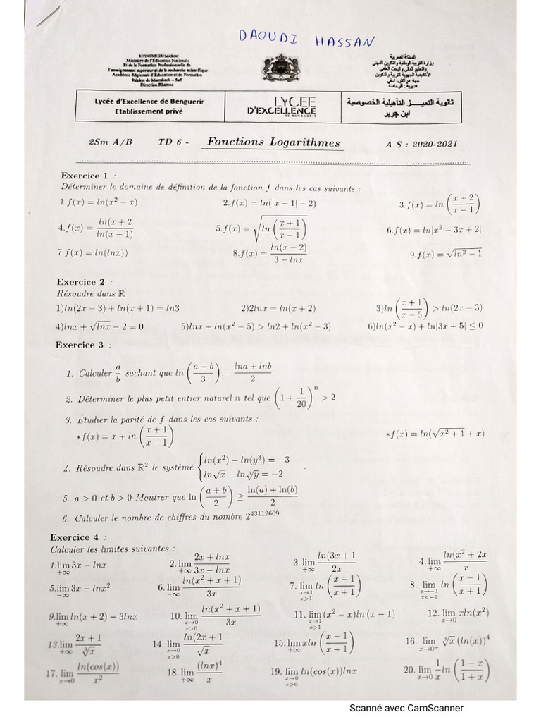 TD Fonctions Logarithmes 2 | PDF