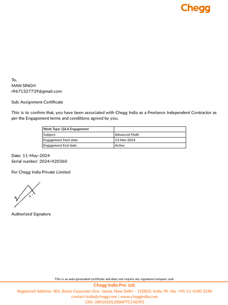 Assignment Certificate | PDF