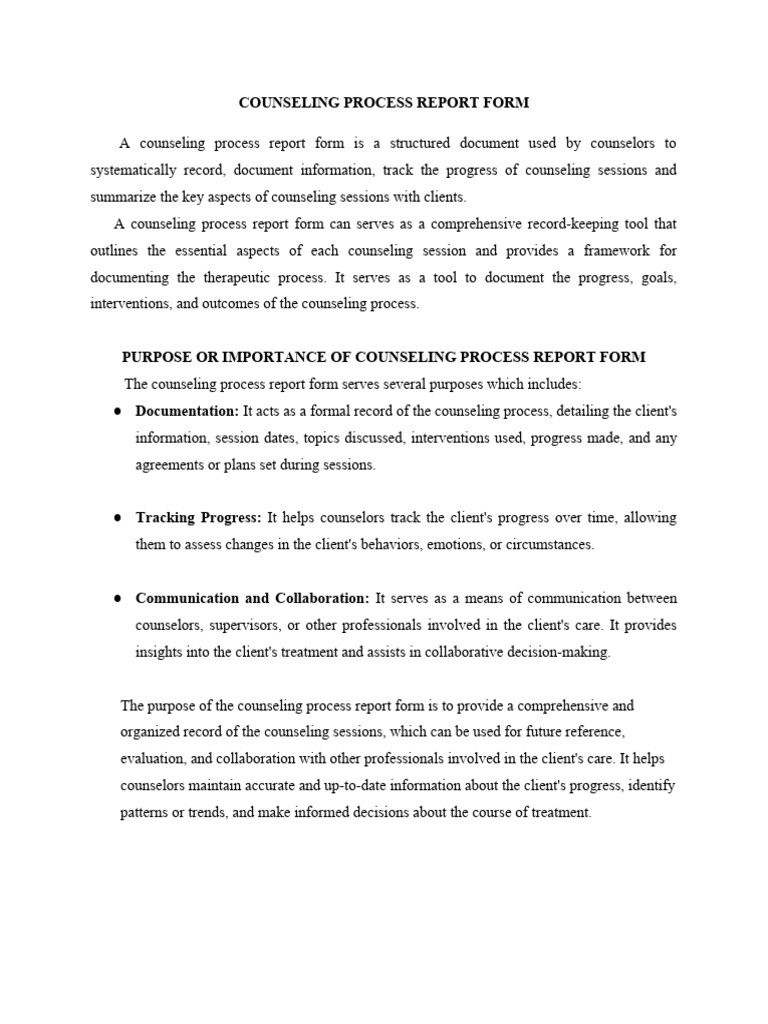 Counseling Process Report Form | PDF | Psychotherapy | School Counselor