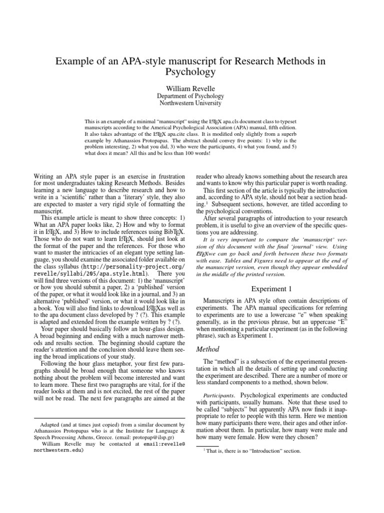 Example of An APA-style Manuscript For Research Methods in Psychology ...