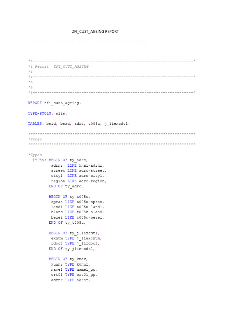 Zfi - Cust - Ageing Report | PDF | Computer Programming | Computing