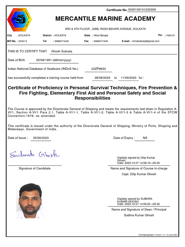 Seafarer Training Certification | PDF | Shipping