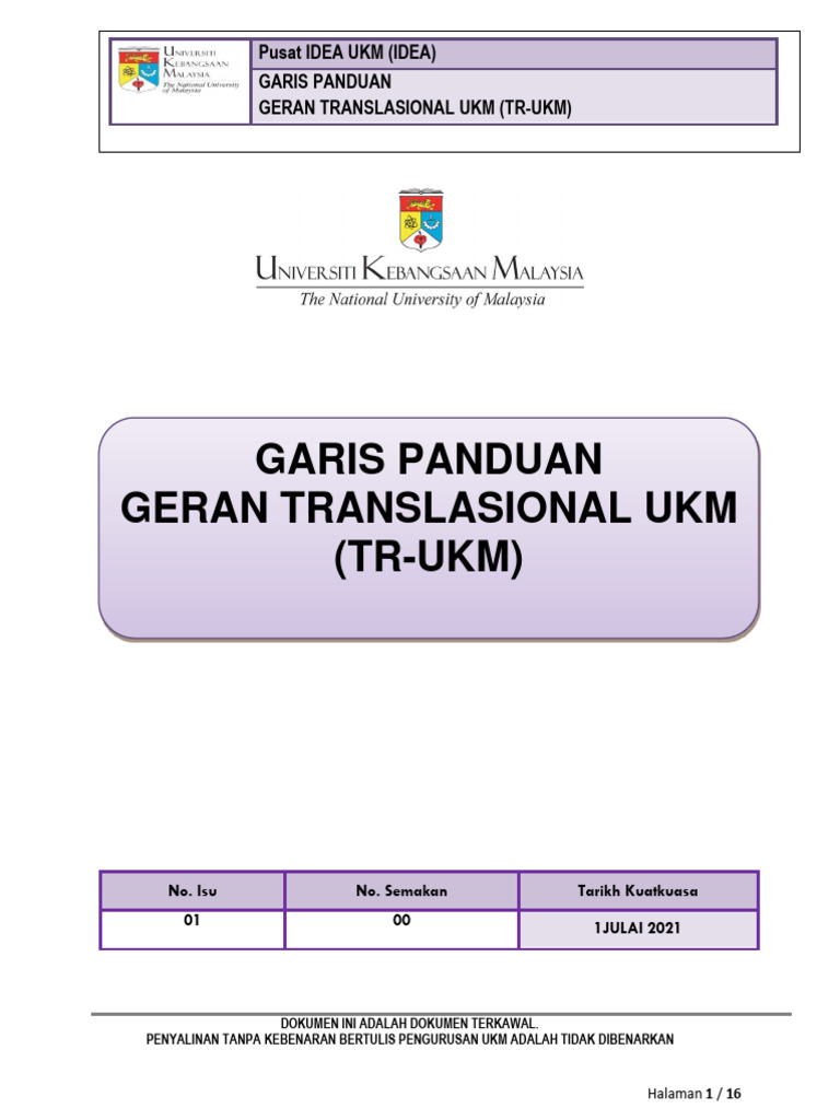 Garis Panduan Geran Translasional | PDF