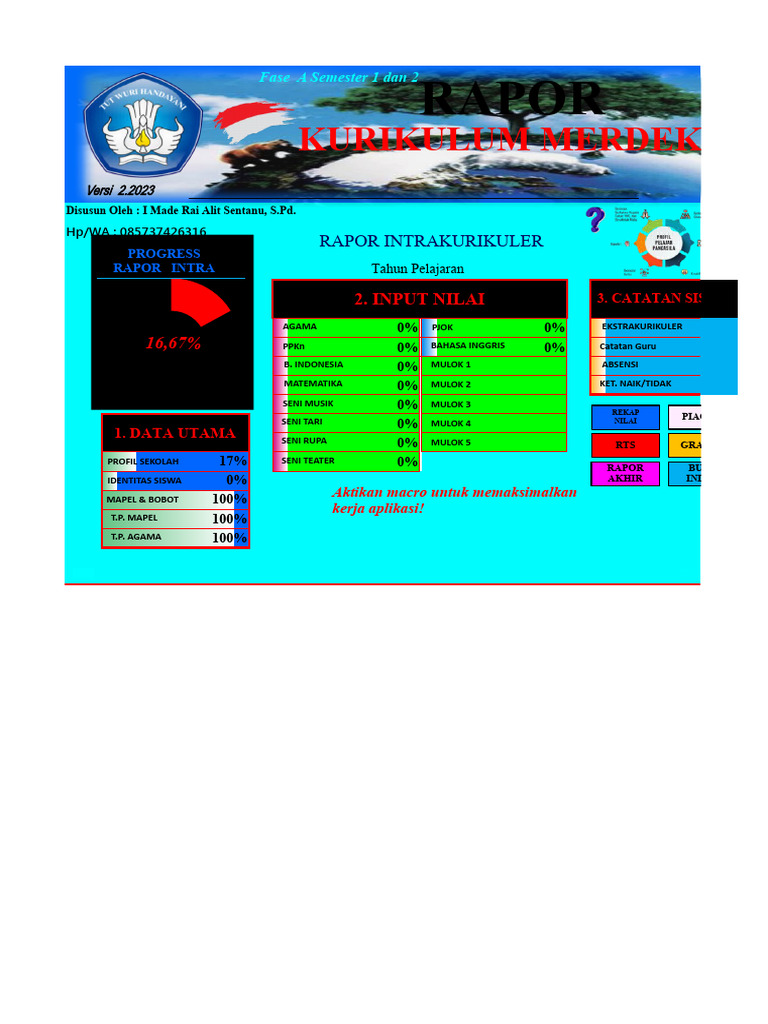 Arasbe Kurikulum Merdeka Fase A Revisi 2023.Xlsm | PDF