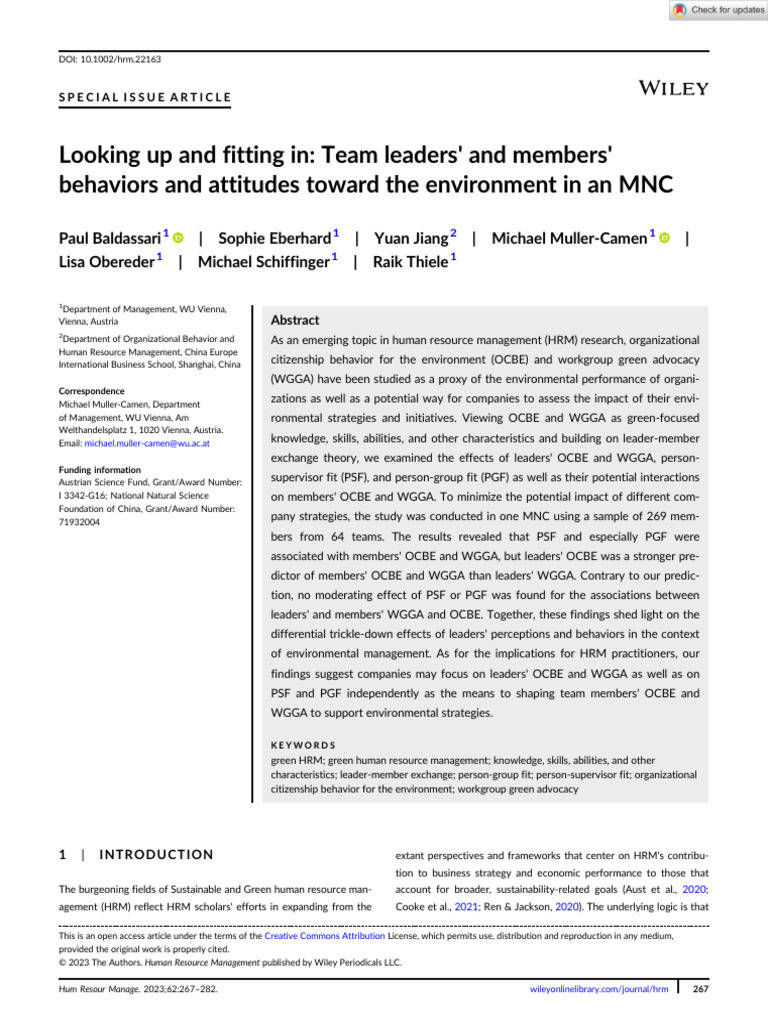 Human Resource Management - 2023 - Baldassari - Looking Up and Fitting in Team Leaders and ...