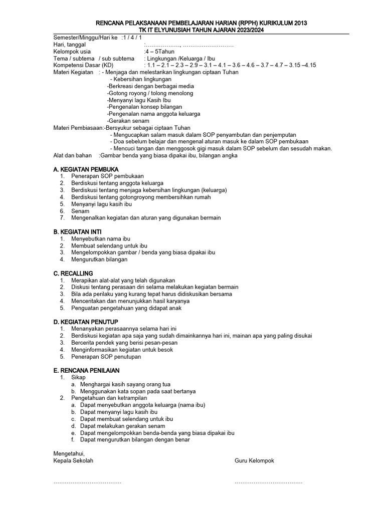 RPPH TK-A SMT1 Minggu - 04 - Keluarga | PDF