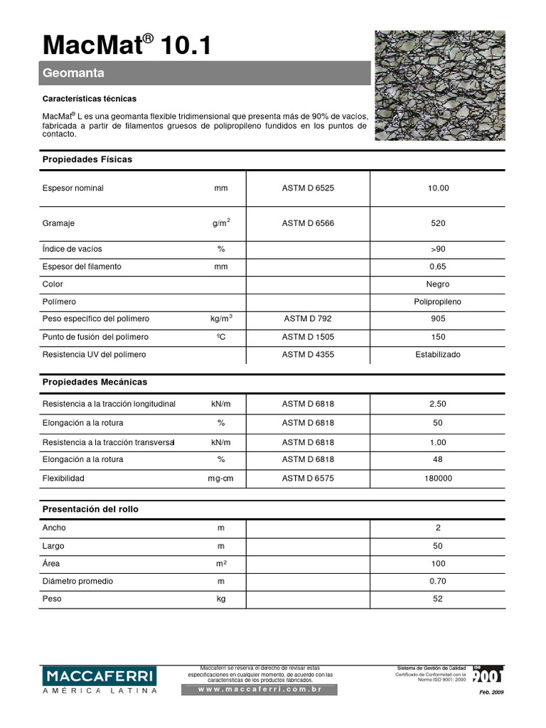 Hoja Técnica MacMat 10.1 (L) | Descargar gratis PDF | Ingeniería de ...